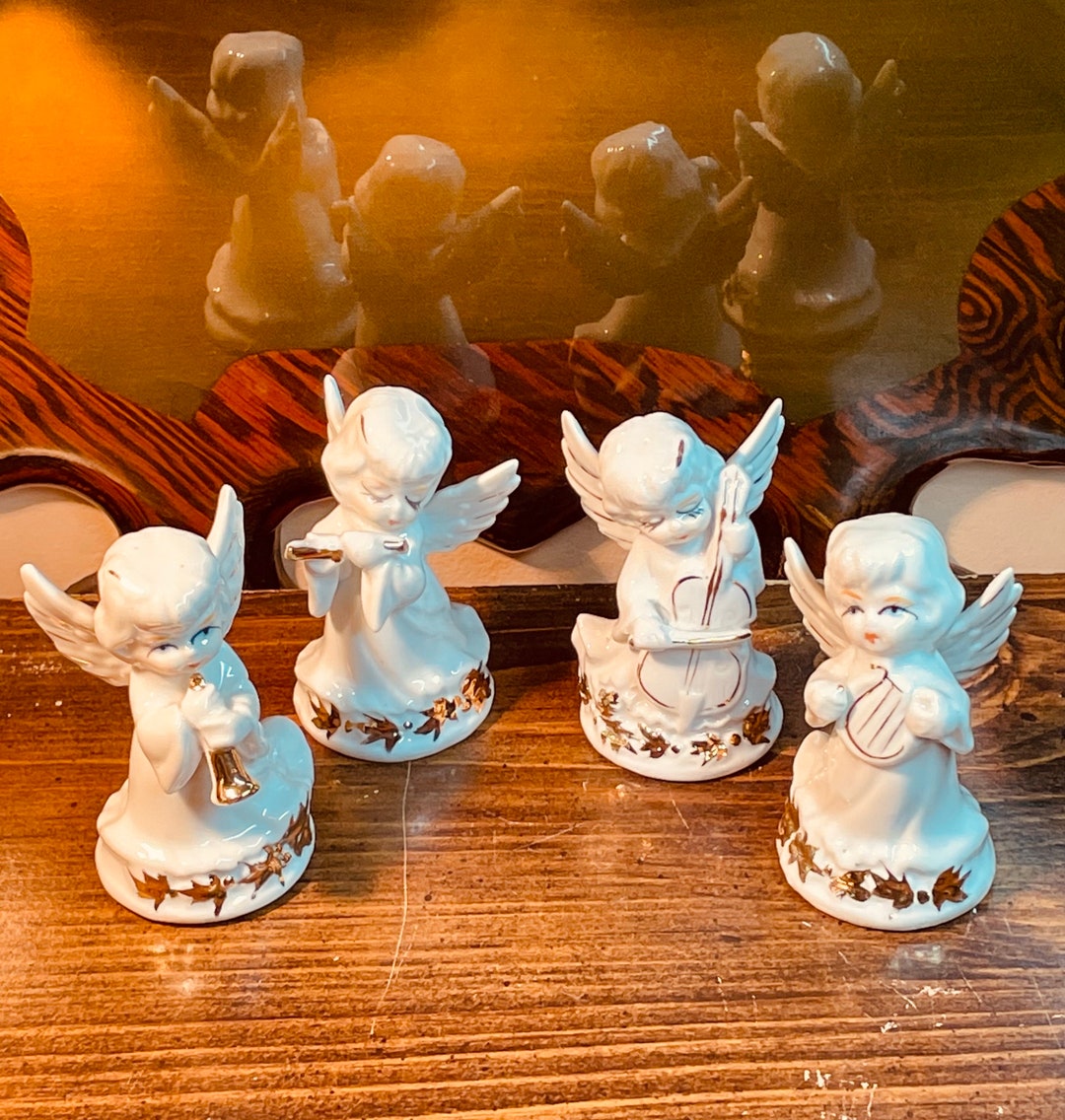 Porcelain Angel Figurines Set of 4 With Golden Accents Vintage in ...