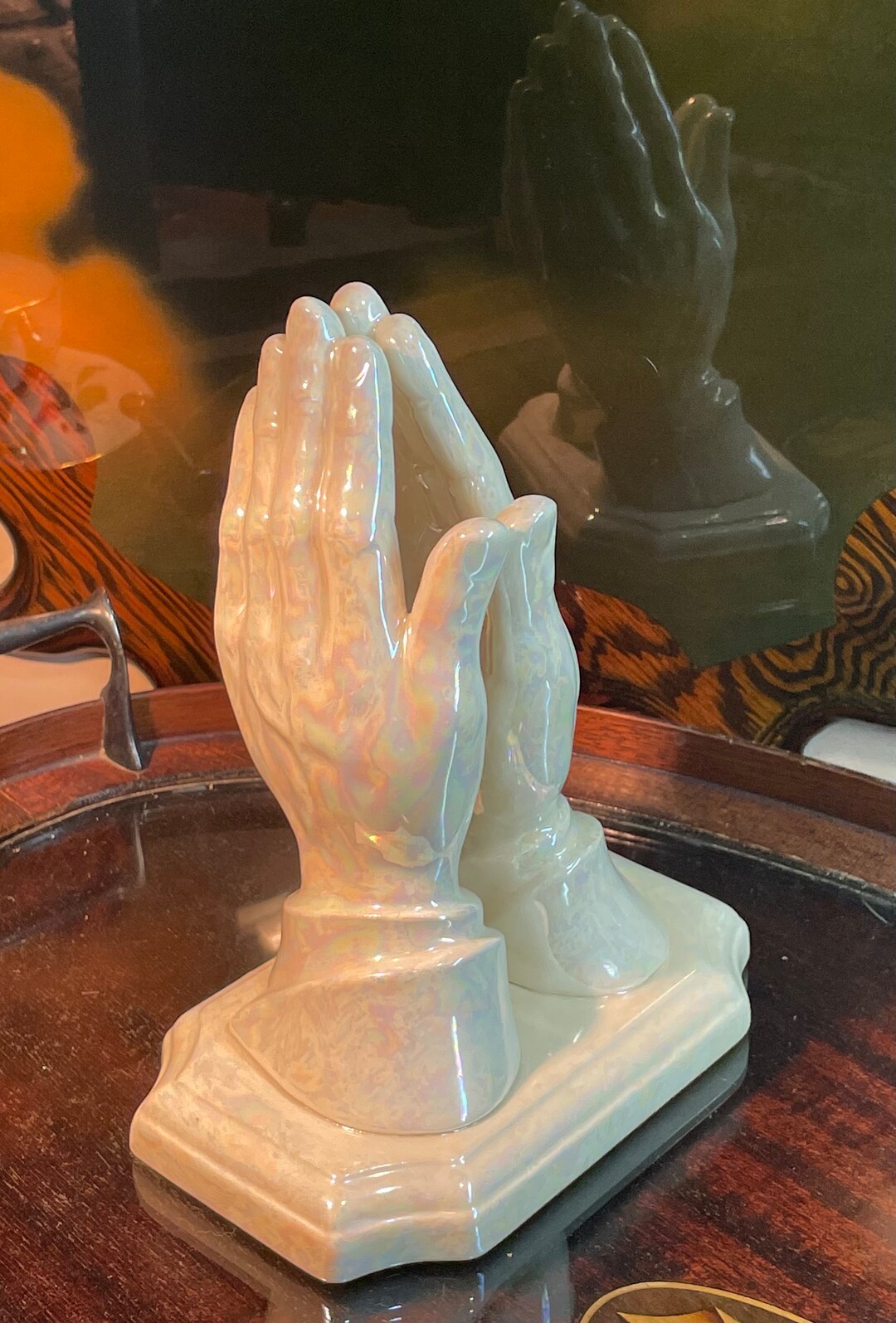 Praying Hands Figurine White Opalescent Pearl Ceramic Vintage Rare ...