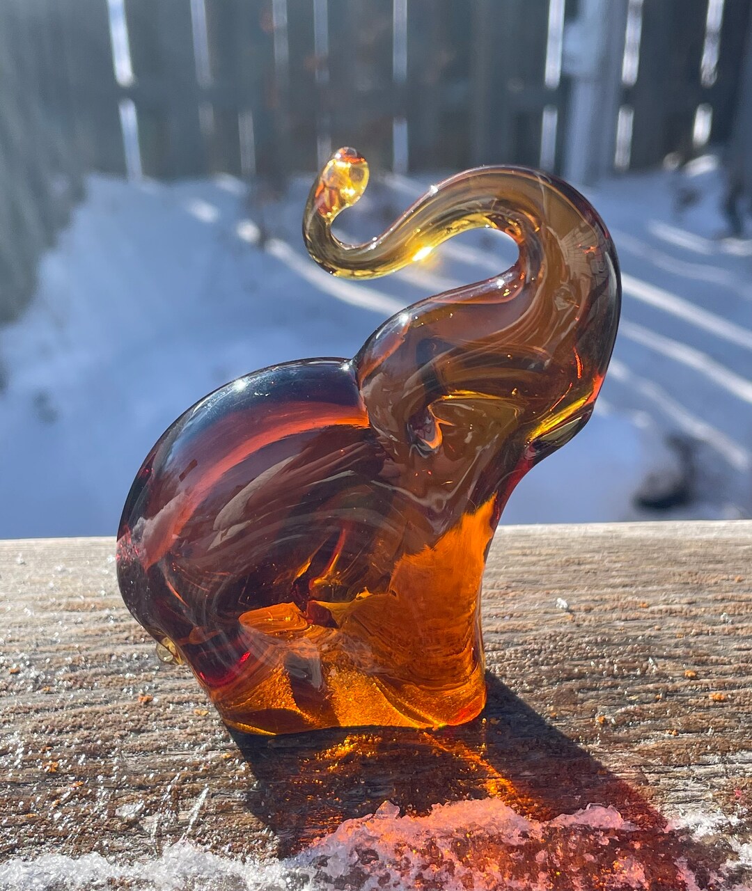 Elephant Trunk up Pilgrim Amber Glass Miniature Figurine Paperweight ...