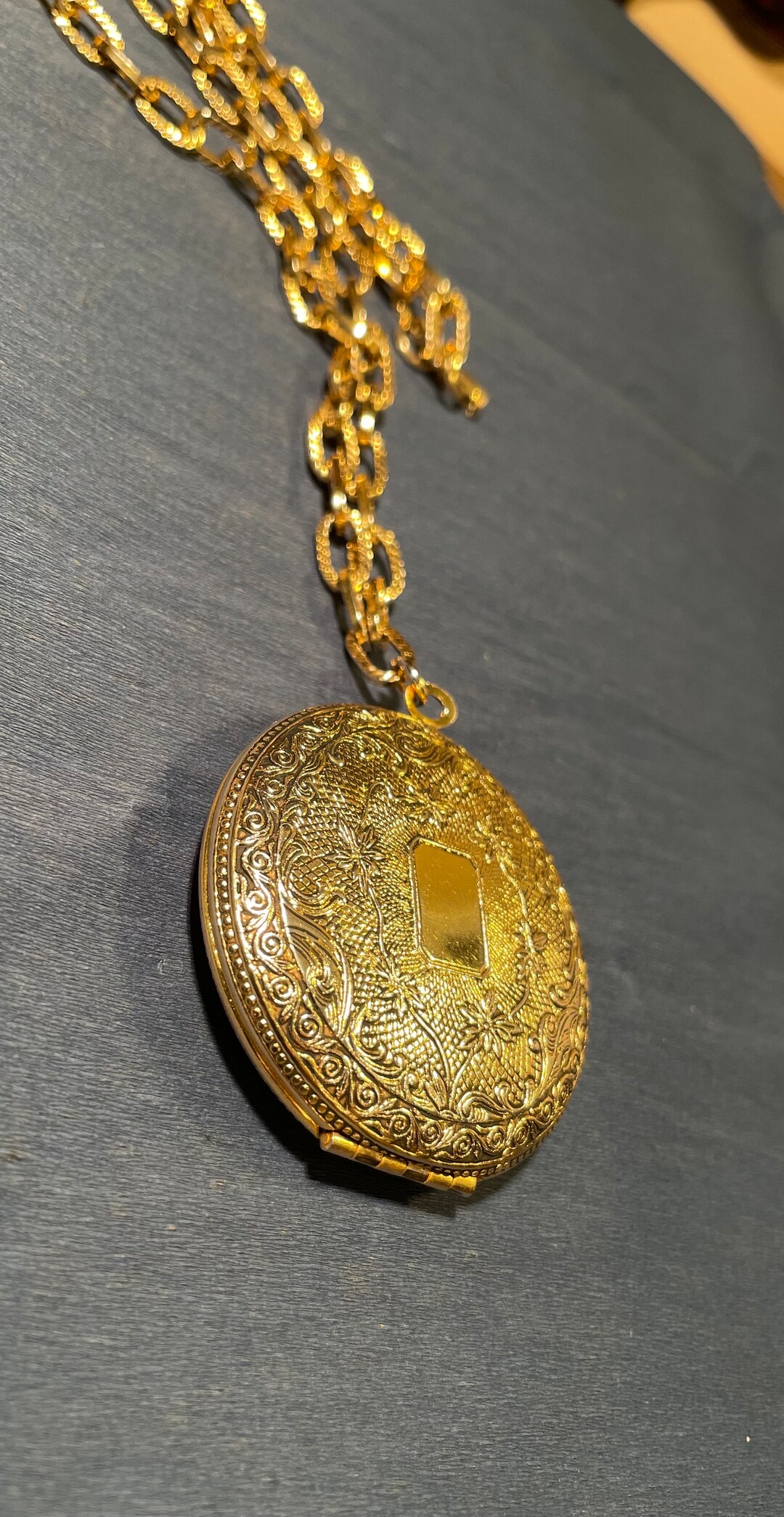 Solid Copper Ornate Extra Large Engraved Photo Locket Heavy Necklace ...