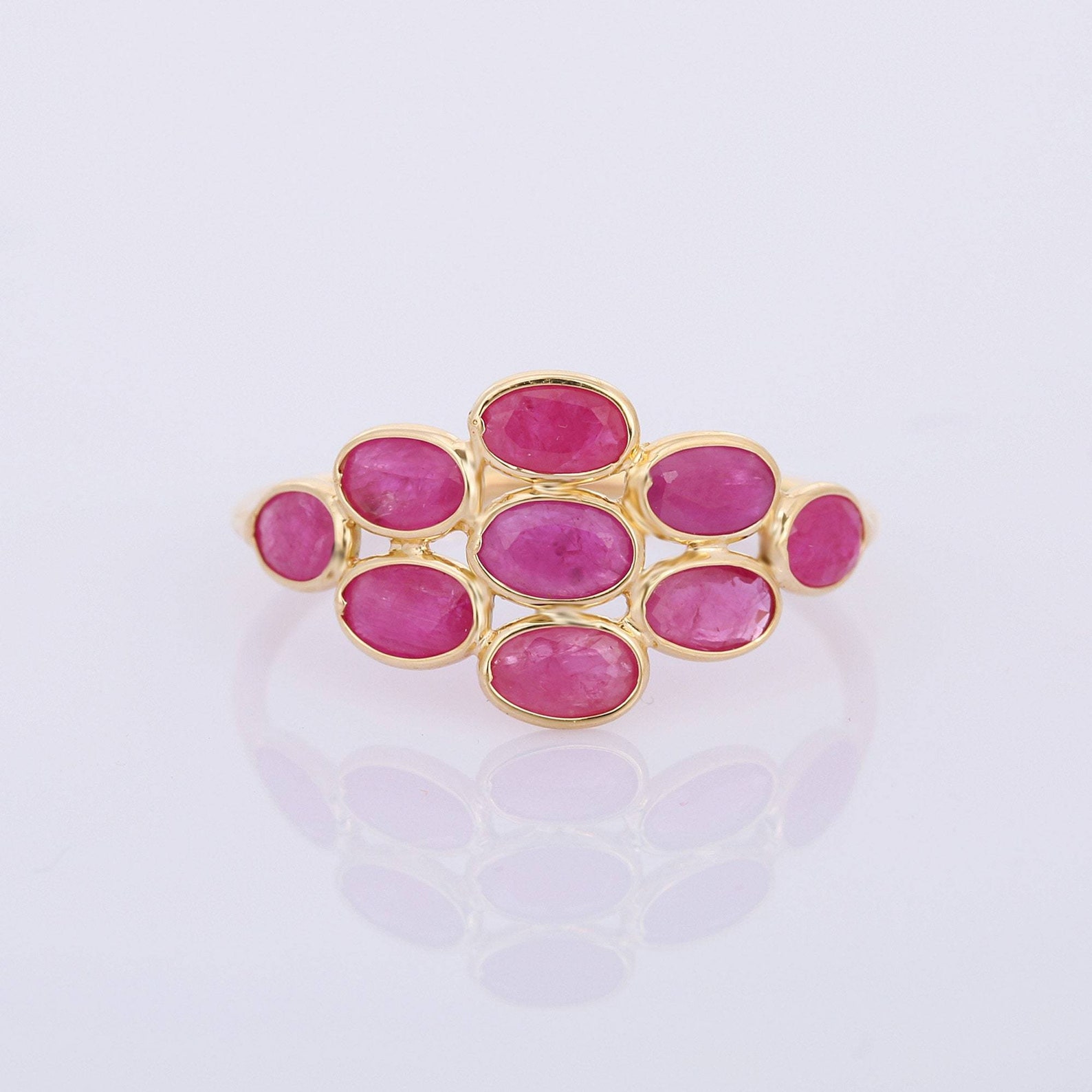 18K Yellow Gold Ruby Ring Natural Gemstone Ring Floral - Etsy