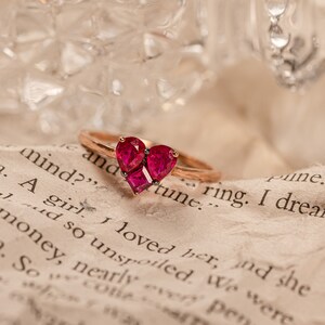 18K Solid Rose Gold Ruby Heart Ring Heart Ring Dainty Ruby - Etsy
