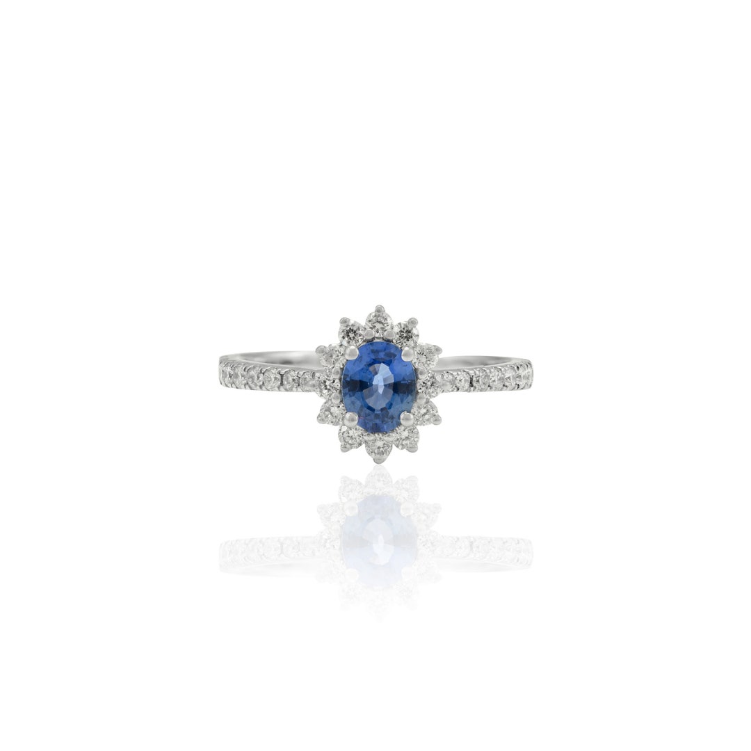 Blue Sapphire & Diamond Ring Studded in 18K White Gold September ...