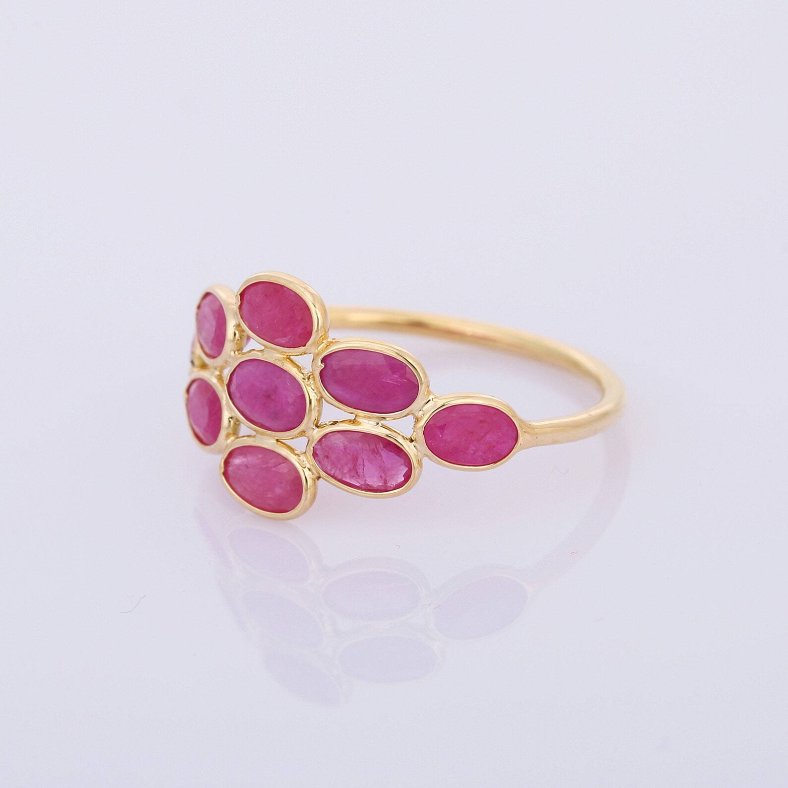 18K Yellow Gold Ruby Ring Natural Gemstone Ring Floral - Etsy