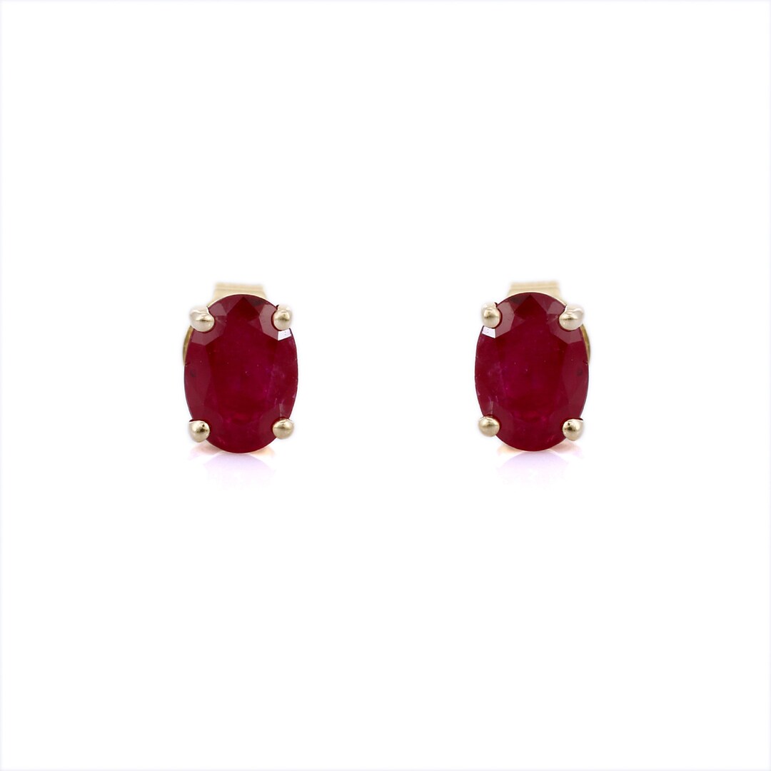 Natural Royal Faceted Ruby Stud 14K Yellow Gold Gemstone - Etsy
