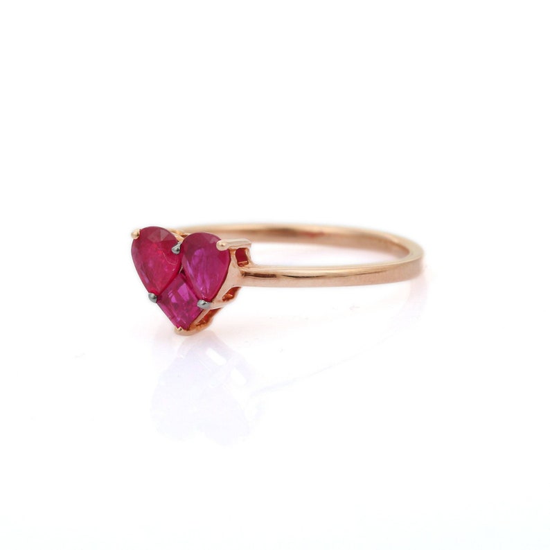 18K Solid Rose Gold Ruby Heart Ring Heart Ring Dainty Ruby - Etsy