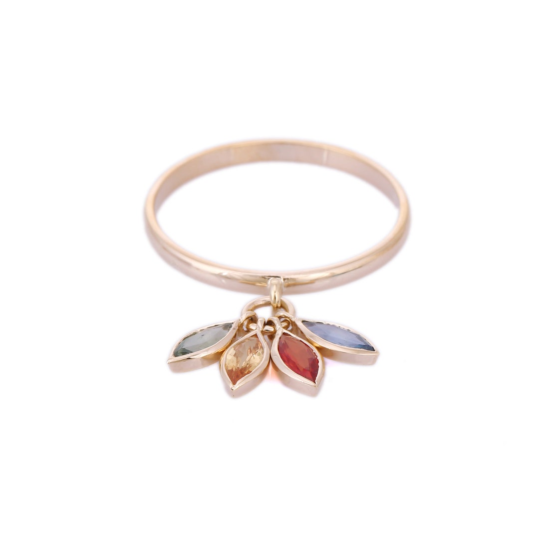 14k Multi Sapphire Ring Rainbow Gemstone Ring Solid Gold - Etsy