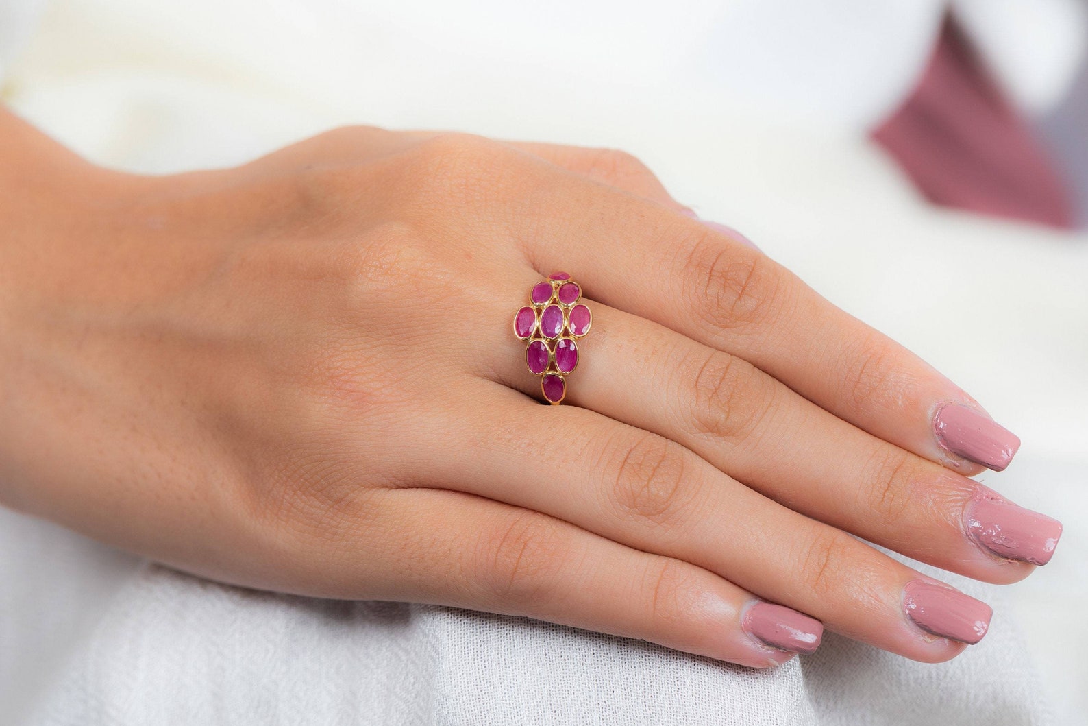 18K Yellow Gold Ruby Ring Natural Gemstone Ring Floral - Etsy