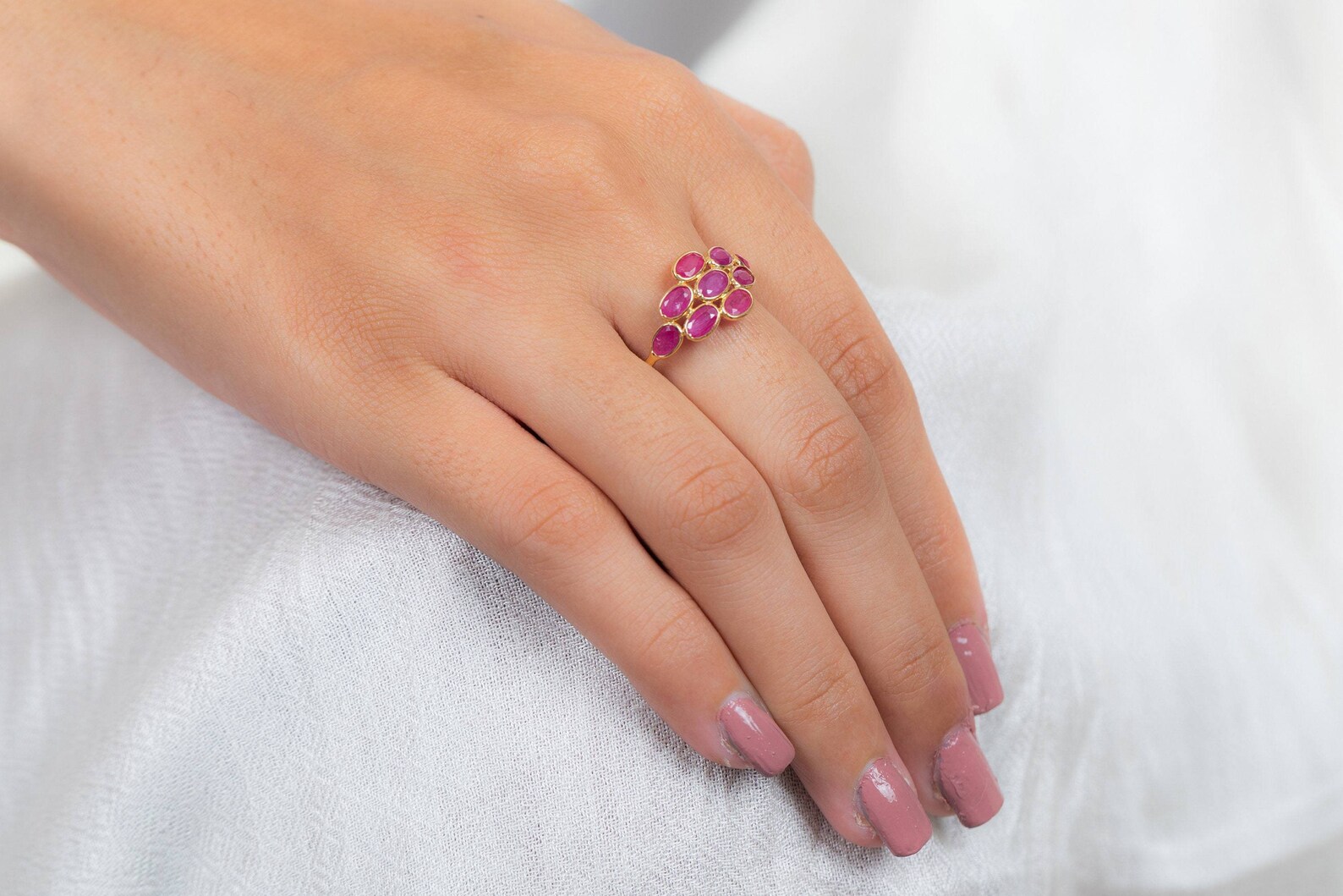 18K Yellow Gold Ruby Ring Natural Gemstone Ring Floral - Etsy