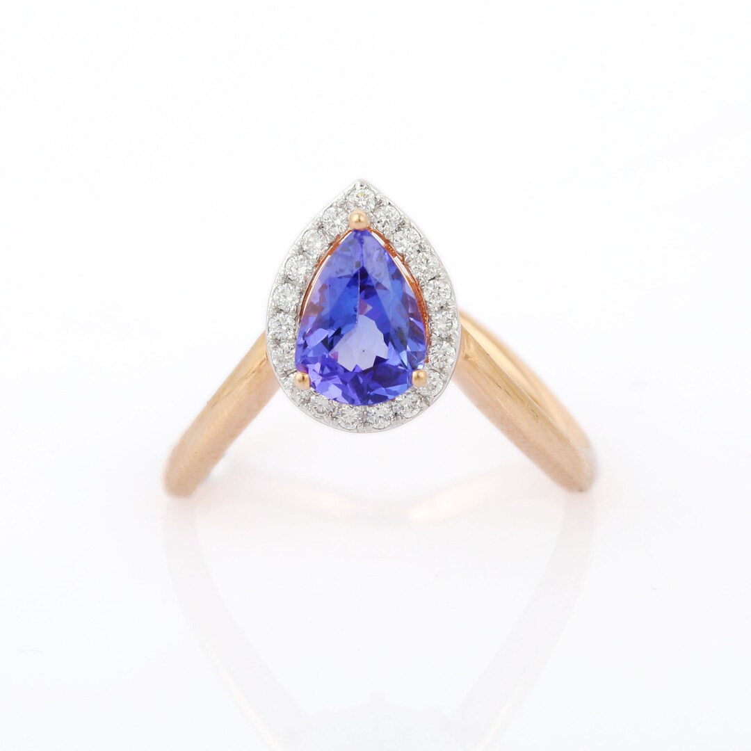 Chevron Ring 18K Rose Gold Pear Cut Tanzanite Ring V Shape - Etsy