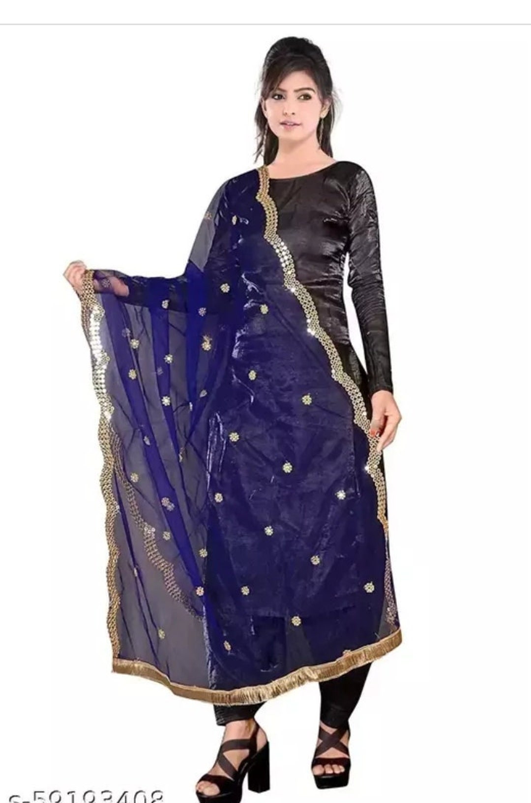 Women's Embroidered Net Fabric Dupattas Fancy Mirror Dupatta Border ...