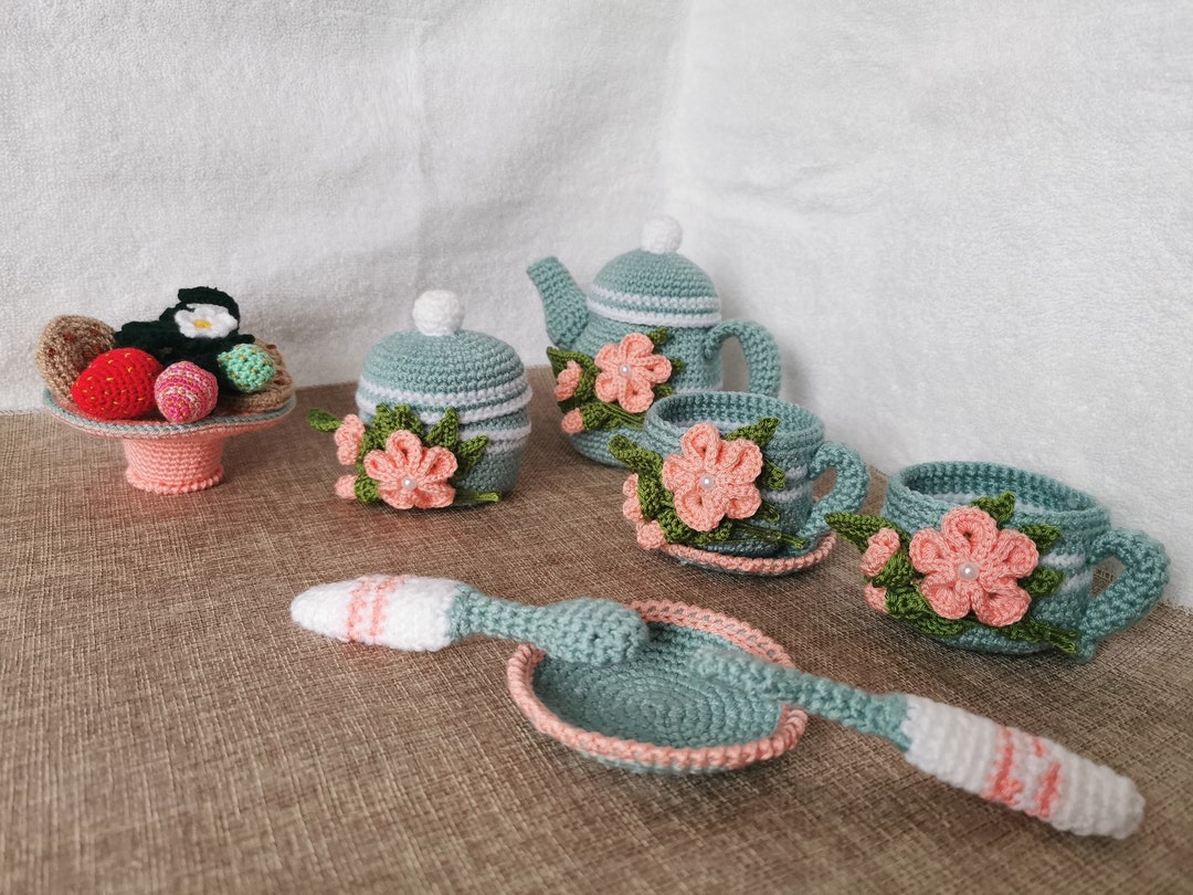 Vintage Tea Set Crochet Tea Amigurumi Handmade Teapot Teacups for Dolls ...