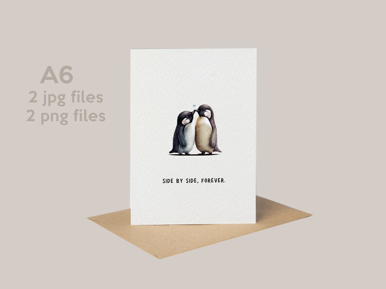 Penguin Love Card - 8 Files - Digital Download - Penguin Print - Card ...