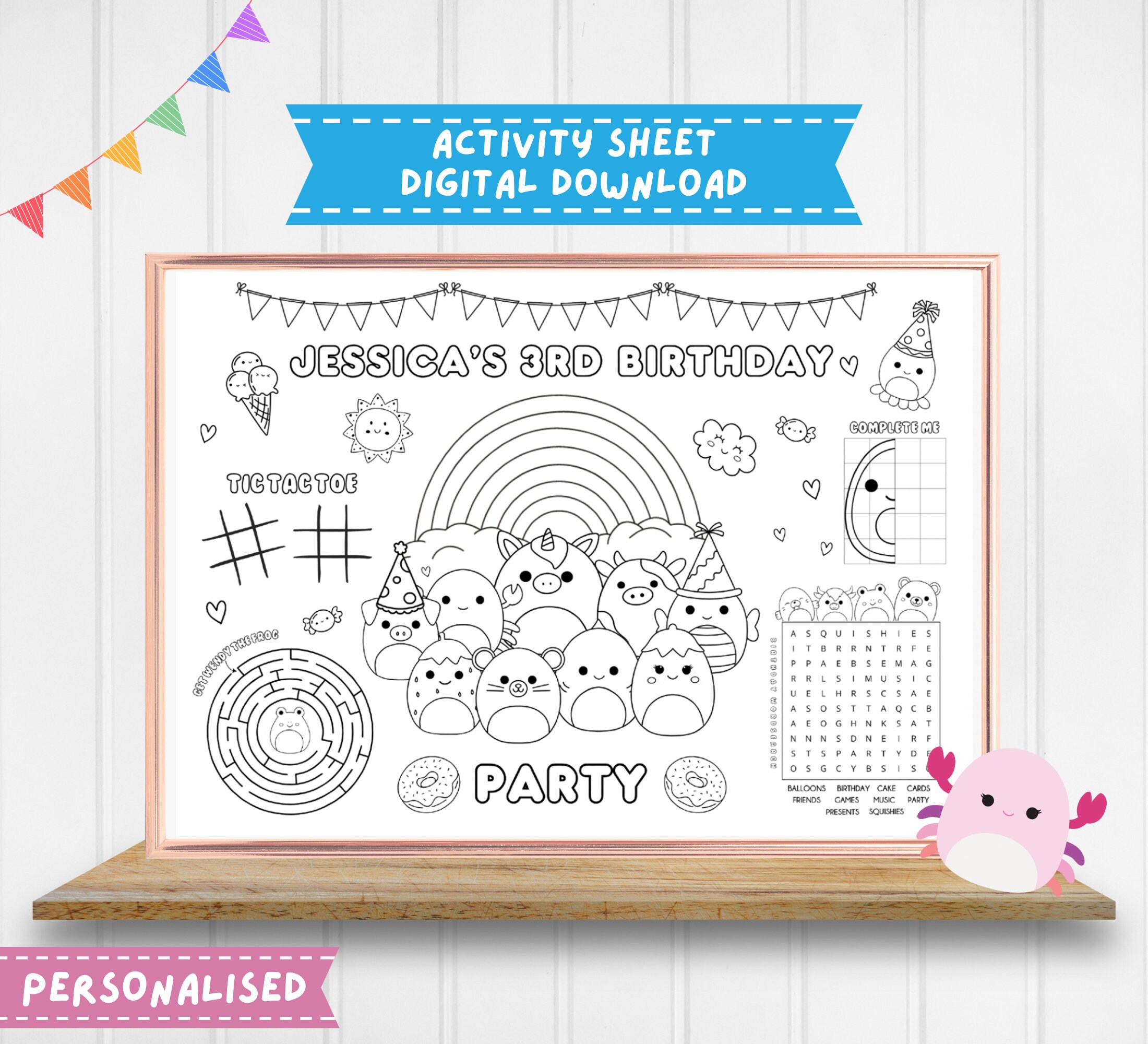 Digital Personalised Soft Squishies Party Theme Activitiy A4 UK Sheet ...