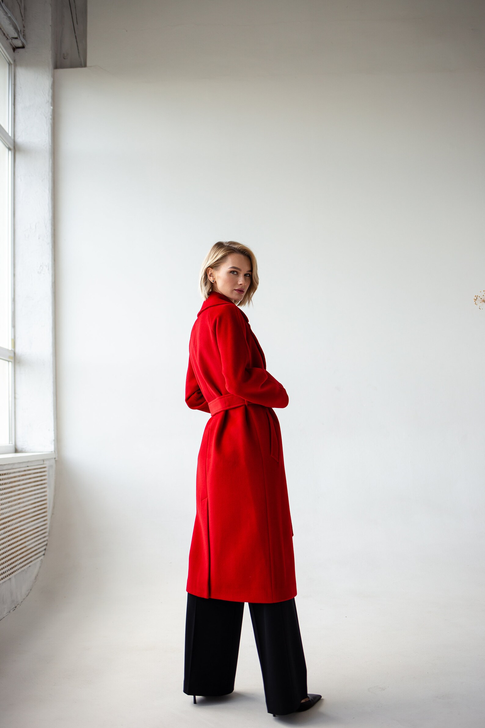 Red Coat Wool Coat Women Red Wrap Coat Long Wool Coat Warm - Etsy