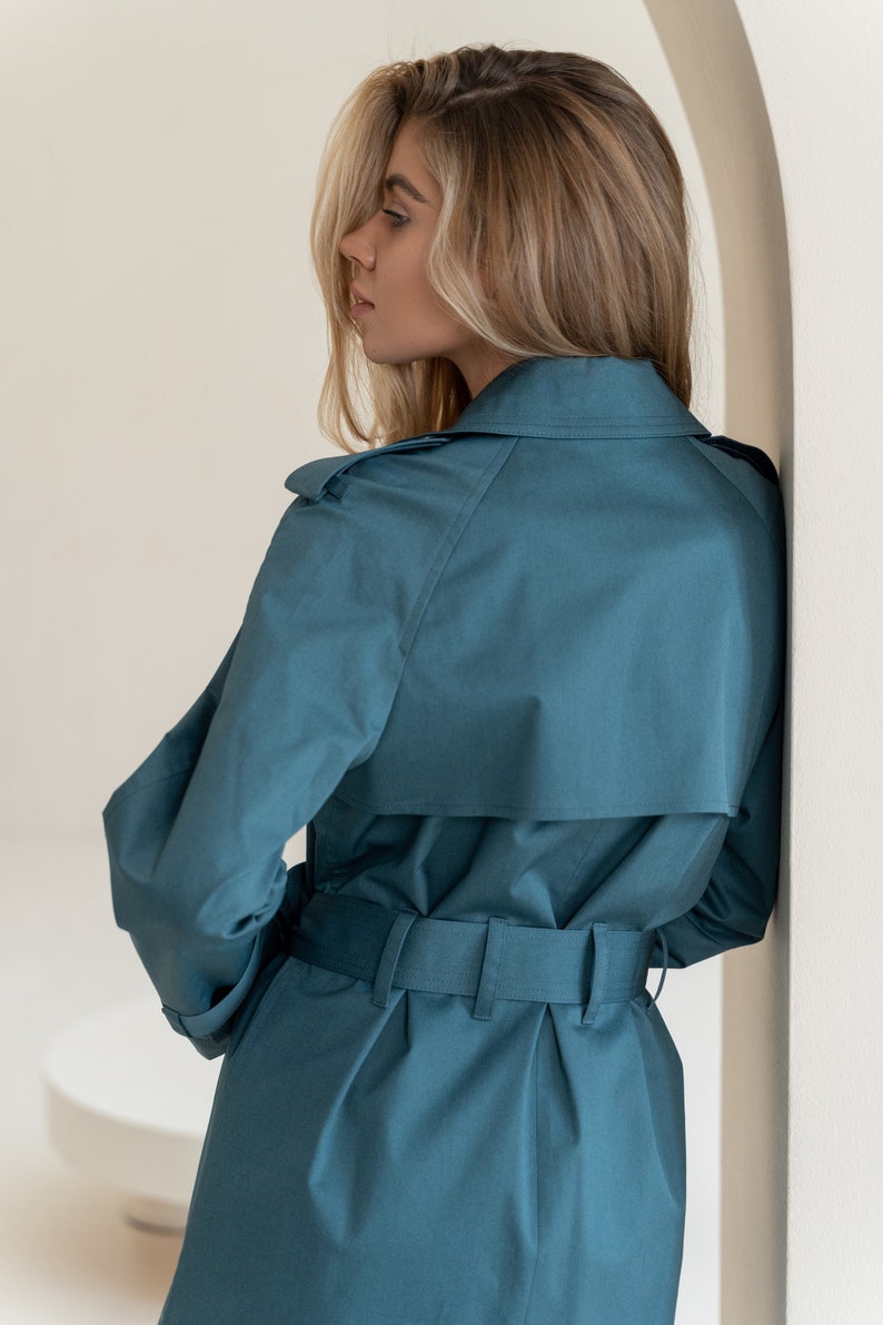 Deep Teal Trench Coat, Blue-green Oversized Fall Spring Coat, Long ...