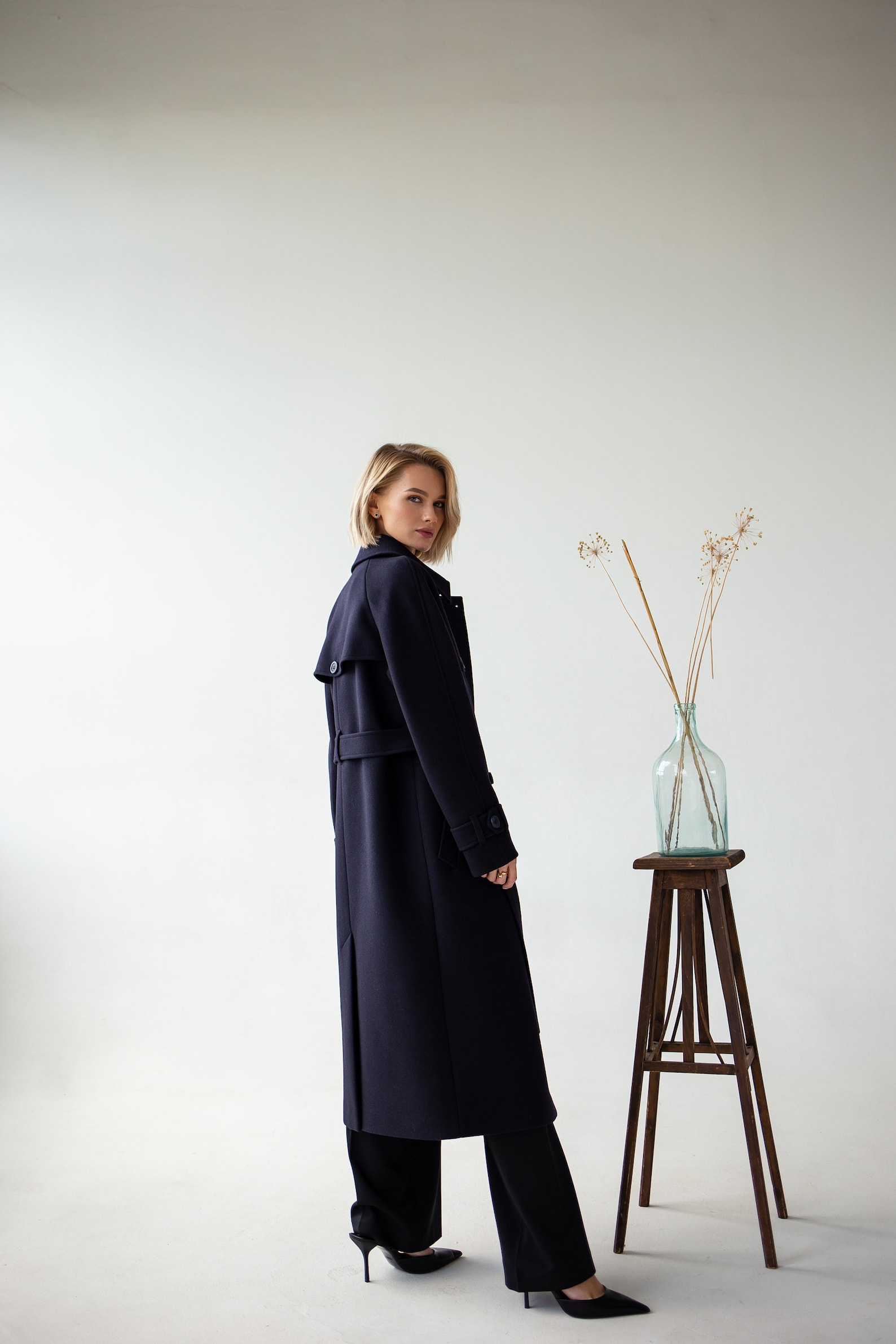 Navy Wool Trench Coat Wool Coat Women Raglan Coat Warm - Etsy