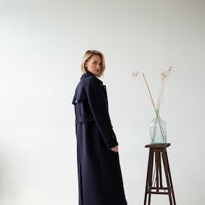 Navy Wool Trench Coat, Wool Coat Women, Raglan Coat, Warm Winter Coat ...
