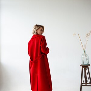 Red Coat, Wool Coat Women, Red Wrap Coat, Long Wool Coat, Warm Winter ...