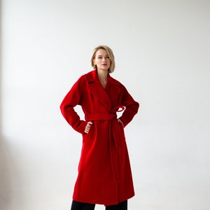 Red Coat, Wool Coat Women, Red Wrap Coat, Long Wool Coat, Warm Winter ...