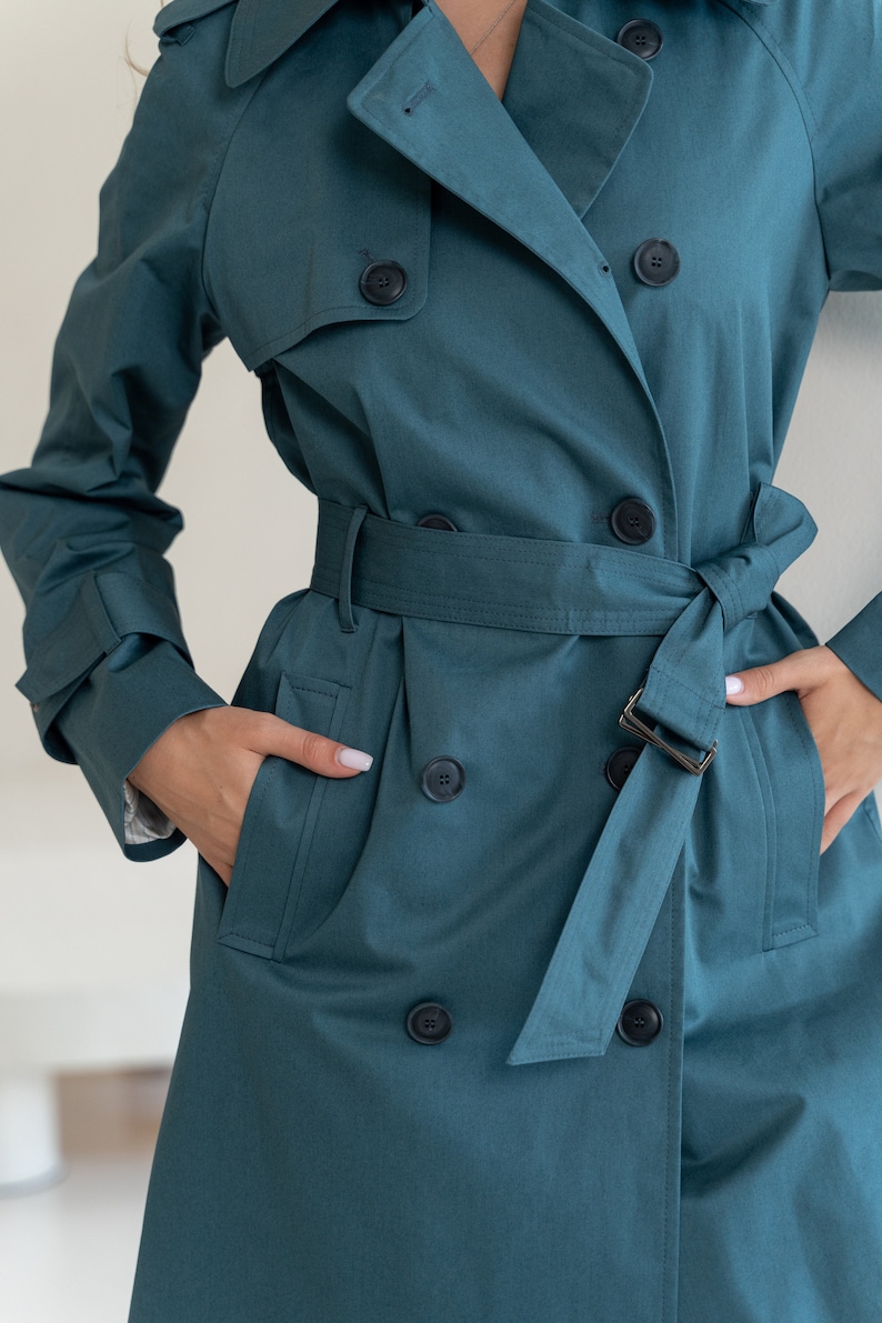 Deep Teal Trench Coat, Blue-green Oversized Fall Spring Coat, Long ...