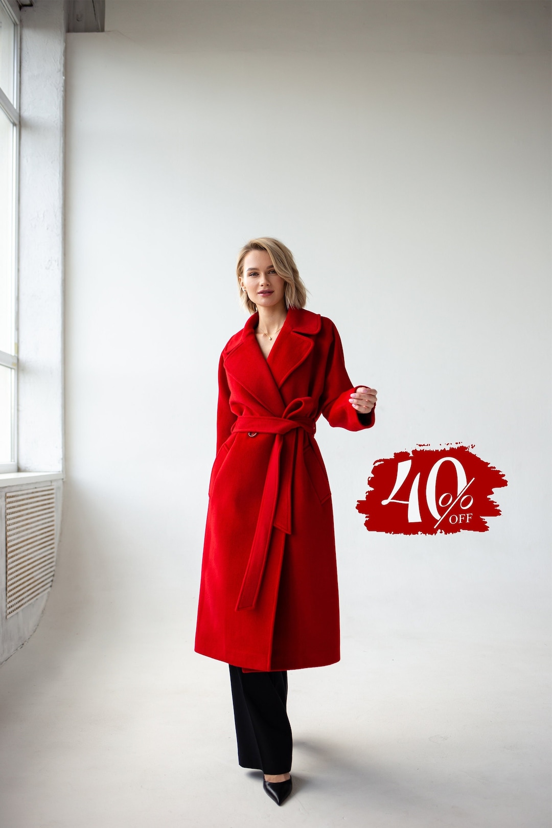 Red Coat Wool Coat Women Red Wrap Coat Long Wool Coat Warm - Etsy