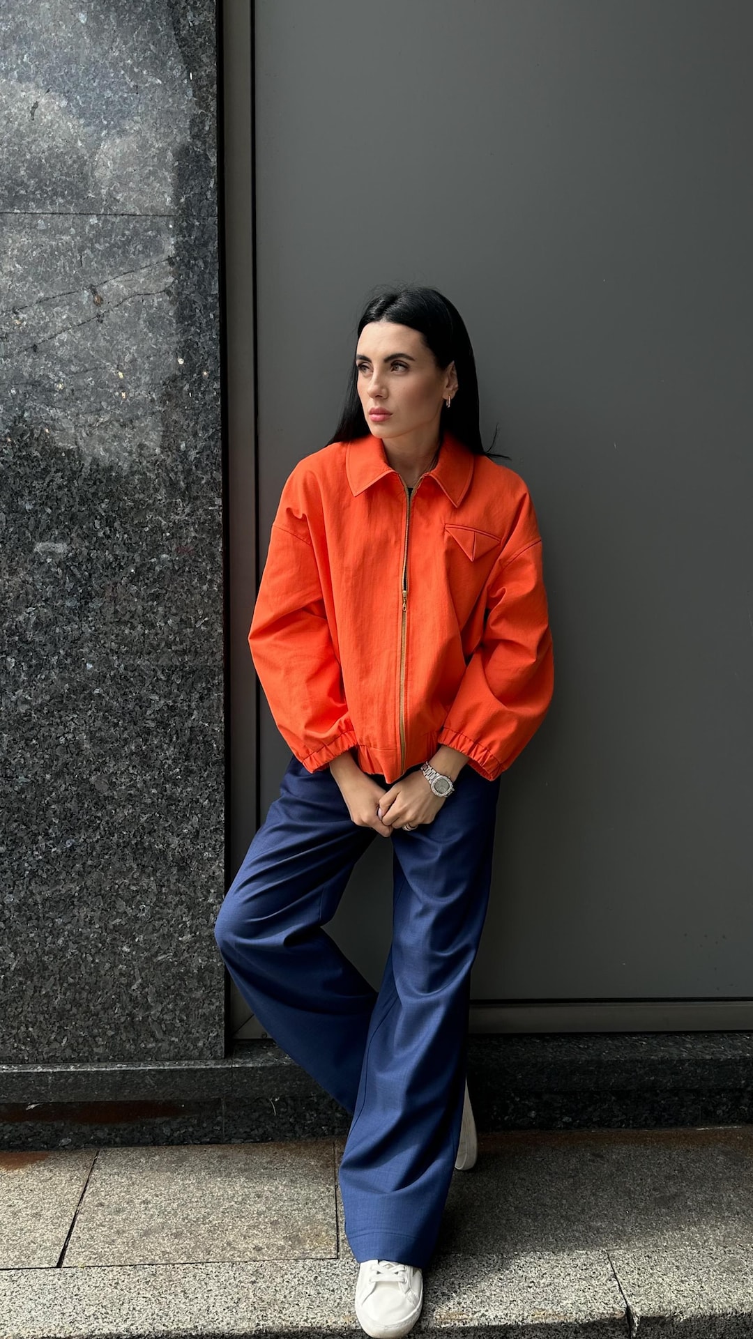 Orange 100% Cotton Bomber Jacket, Cropped Zip-up Red Jacket, Fall ...