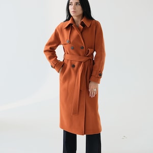 Burnt Orange Wool Trench Coat, Terracotta Long Wool Coat Women, Lined ...