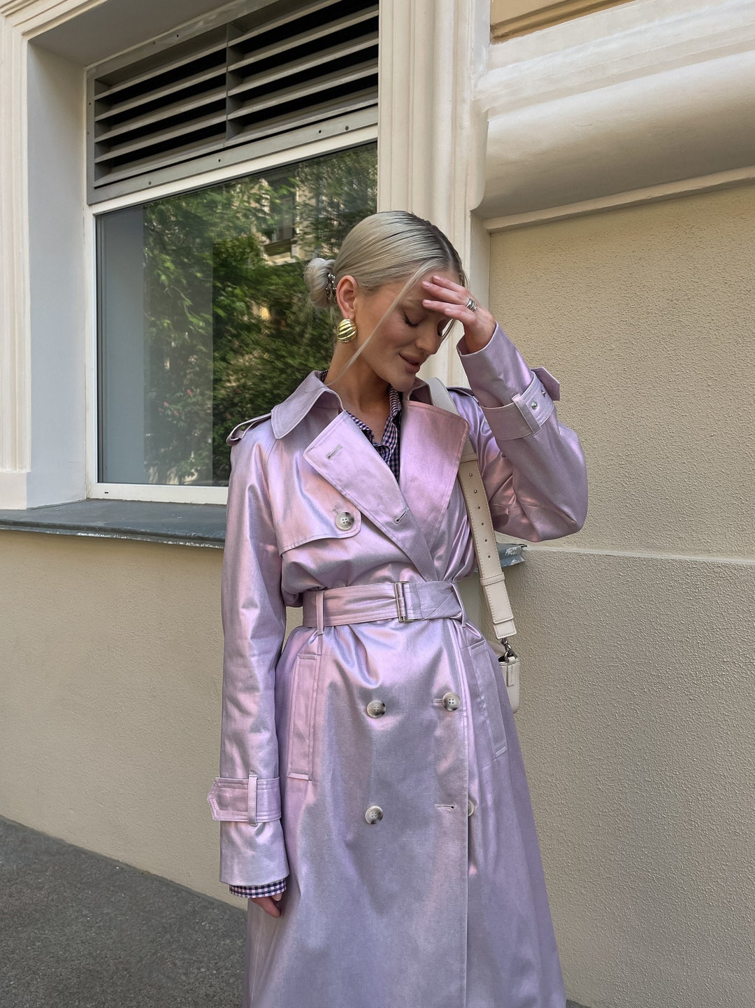 Lavender Purple Trench Coat, Trench Coat Women, Metallic Iridescent ...