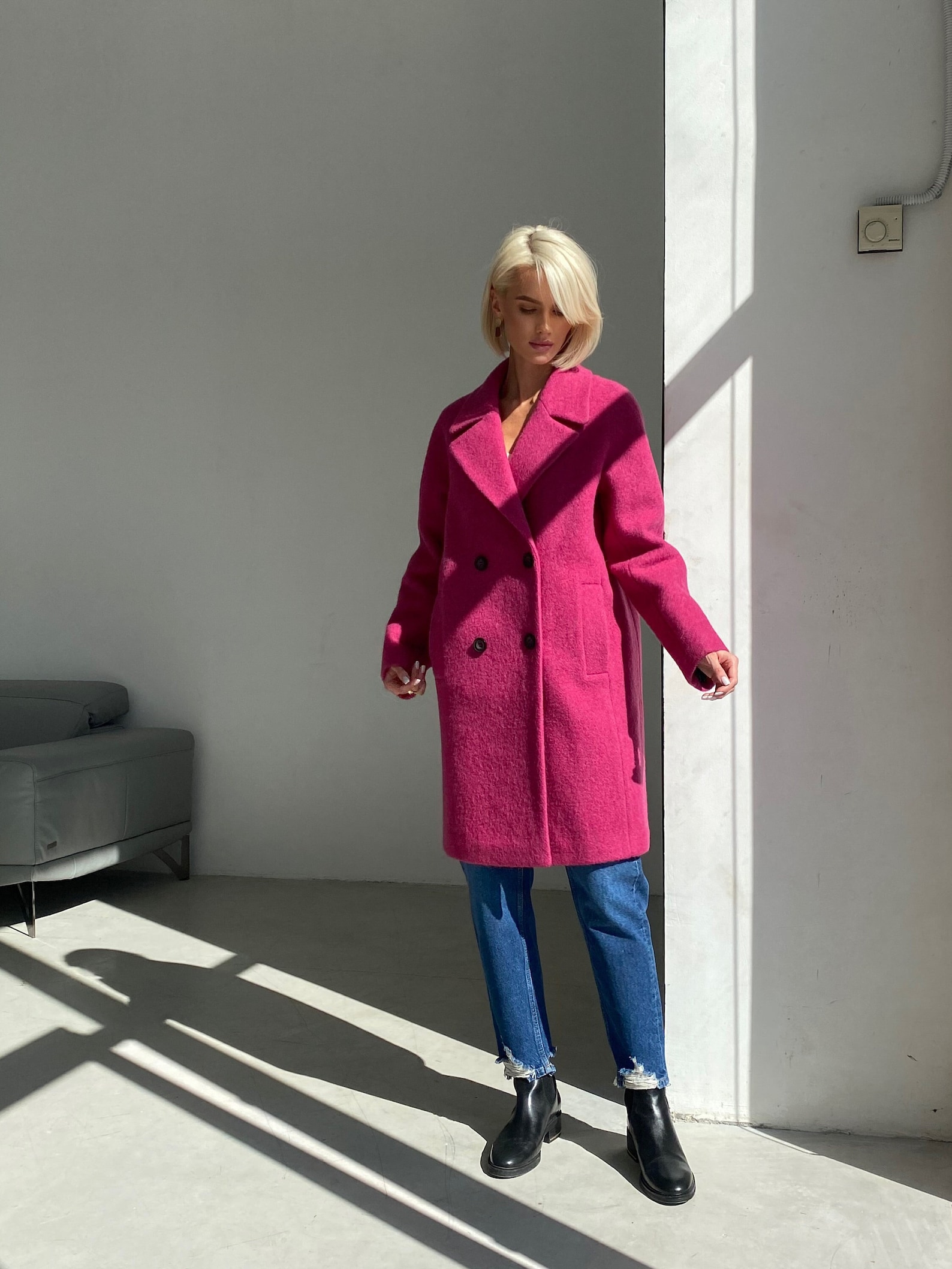 Hot Pink Coat, Wool Coat Women, Cocoon Mohair Coat, Fuchsia Coat, Pink ...