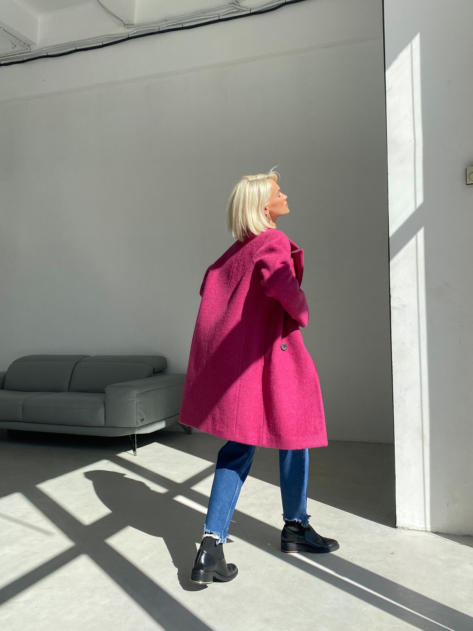 Hot Pink Coat, Wool Coat Women, Cocoon Mohair Coat, Fuchsia Coat, Pink ...