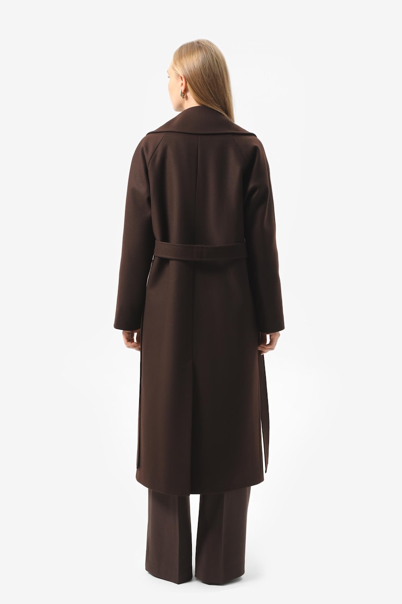 Chocolate Brown Cashmere Wool Blend Wrap Coat – Long 100% Woolen Warm ...