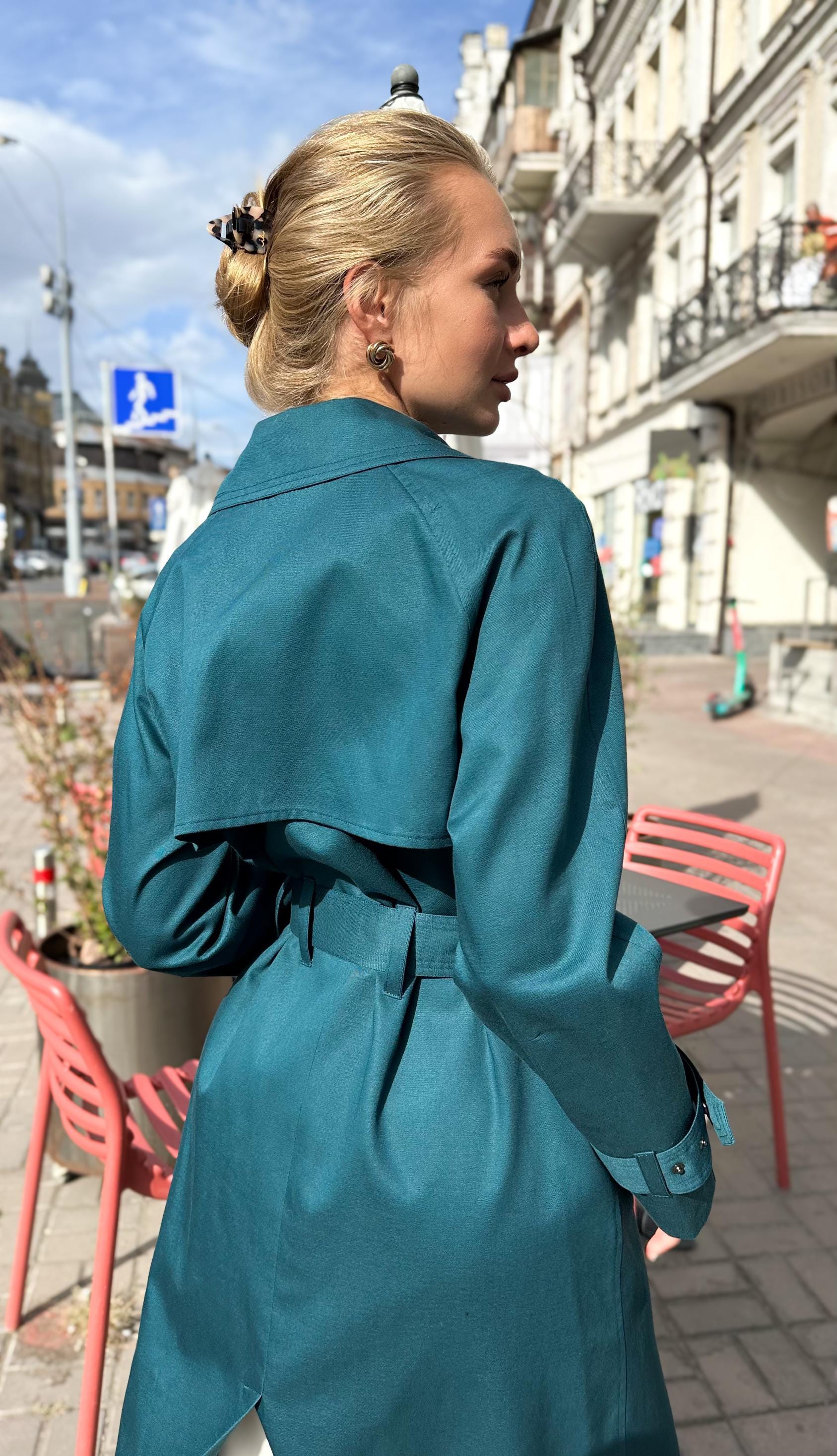 Teal Maxi Trench Coat, Blue-green Oversized Fall Spring Coat, Long ...
