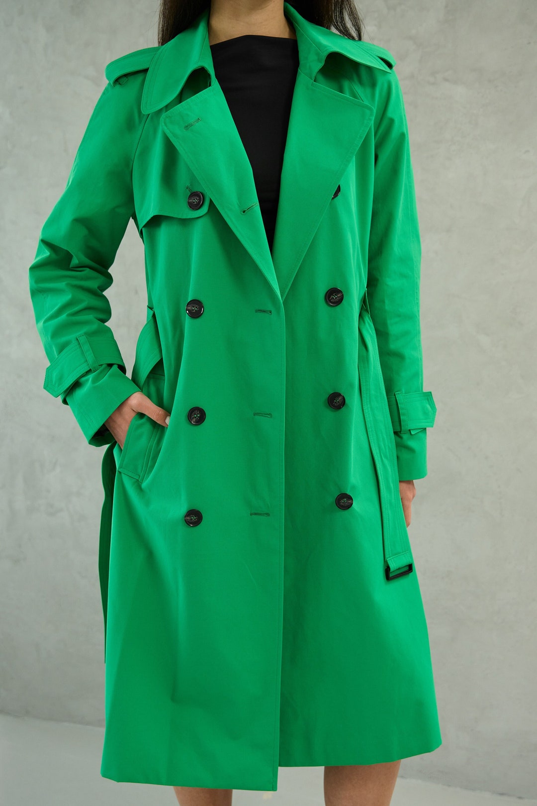 Green Waterproof Trench Coat, Kelly Green Raincoat, Long Oversized ...