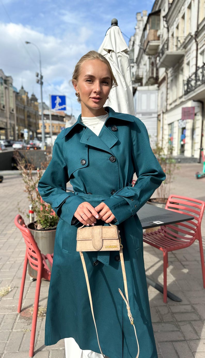 Teal Maxi Trench Coat, Blue-green Oversized Fall Spring Coat, Long ...