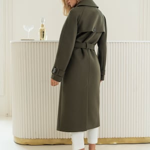 Olive Green Wool Trench Coat, Long Winter Coat, Dark Green Winter ...
