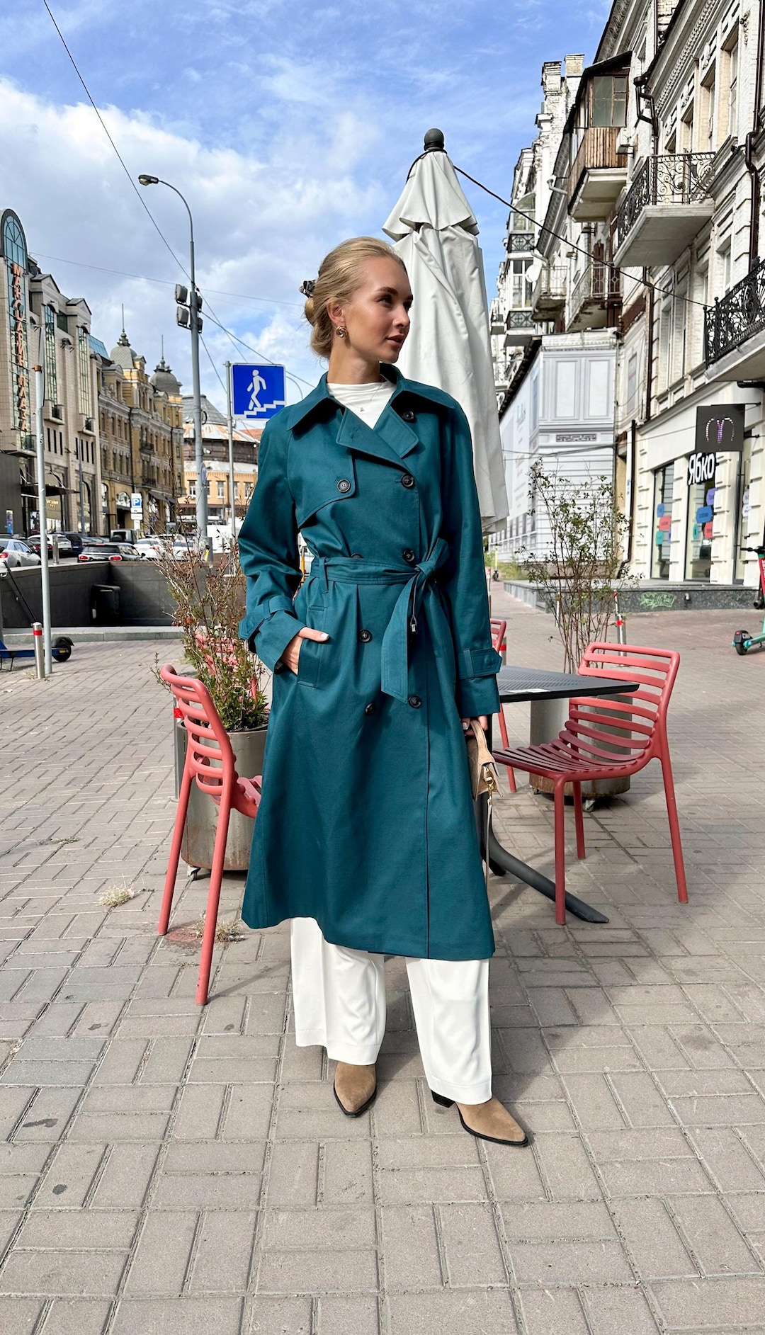 Teal Maxi Trench Coat, Blue-green Oversized Fall Spring Coat, Long ...