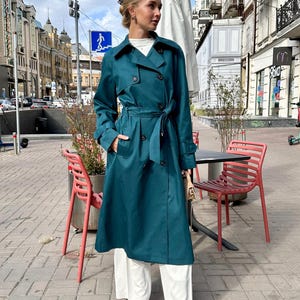 Teal Maxi Trench Coat, Blue-green Oversized Fall Spring Coat, Long ...