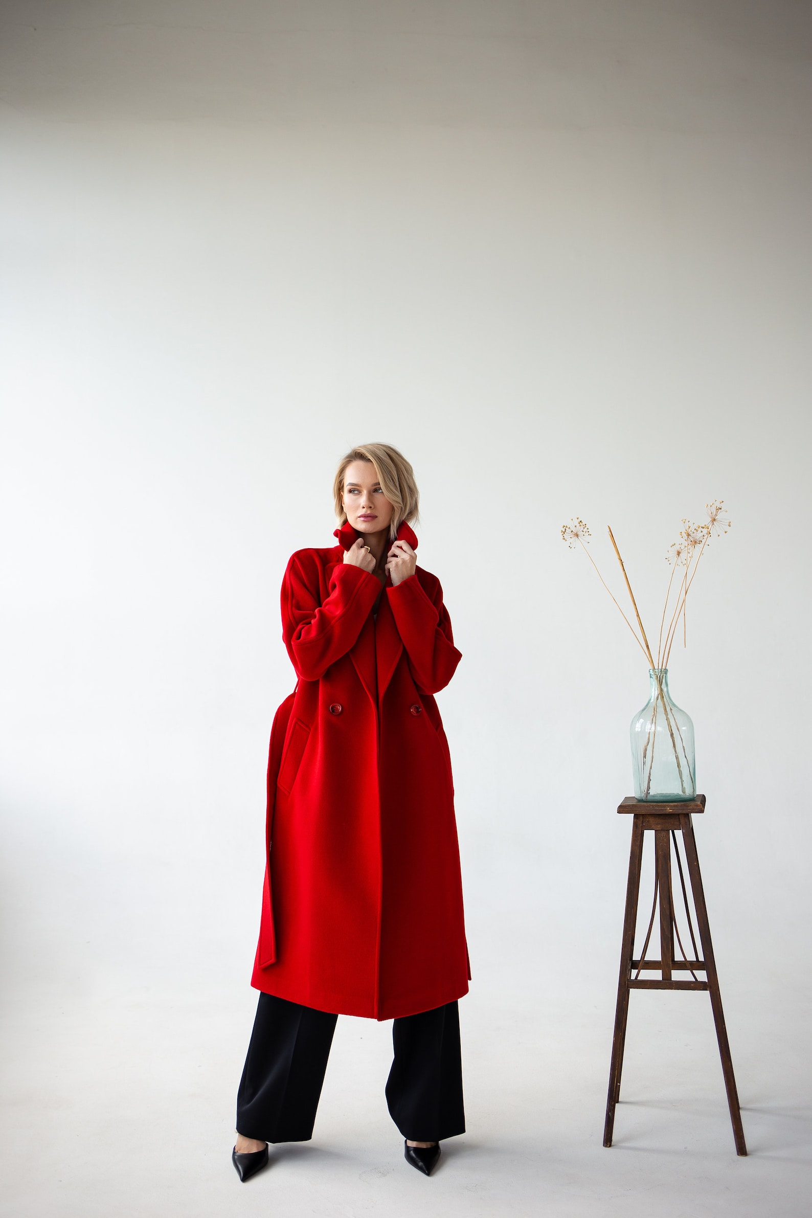 Red Coat Wool Coat Women Red Wrap Coat Long Wool Coat Warm - Etsy