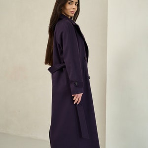 Long Purple Wrap Wool Coat, Lined Warm Winter Overcoat, Dark Eggplant ...