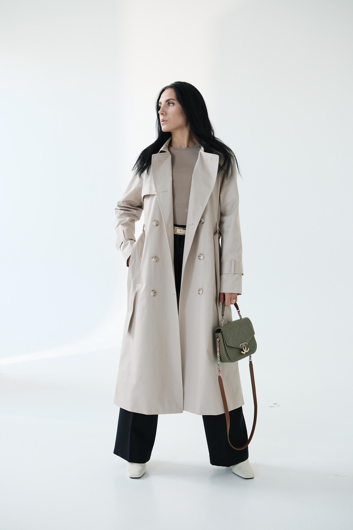Pearl White Cotton Trench Coat, Ivory Ecru White Trench Coat, Oversized ...