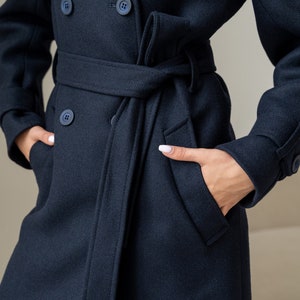 Navy Wool Trench Coat, Wool Coat Women, Long Trench Coat, Warm Lined ...