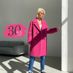 Hot Pink Coat Wool Coat Women Cocoon Mohair Coat Fuchsia - Etsy