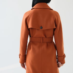 Burnt Orange Wool Trench Coat, Terracotta Long Wool Coat Women, Lined ...
