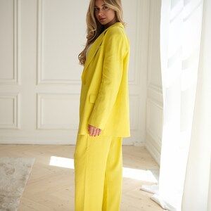 Canary Yellow Linen Suit, Lemon Yellow Single-breasted Blazer ...