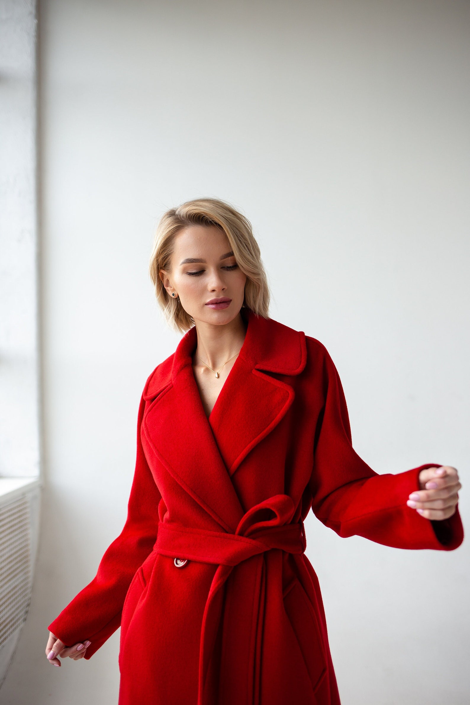 Red Coat Wool Coat Women Red Wrap Coat Long Wool Coat Warm - Etsy