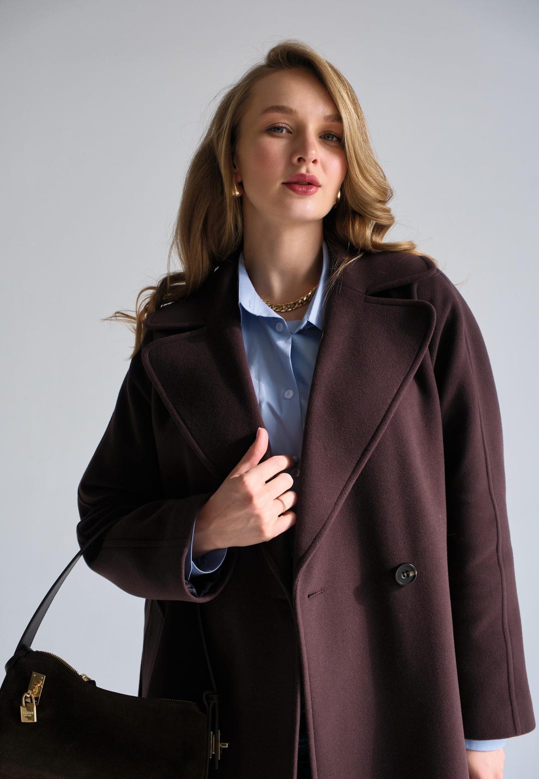 Chocolate Brown Wool Coat, Long Wrap Woolen Coat, Fall Overcoat With ...