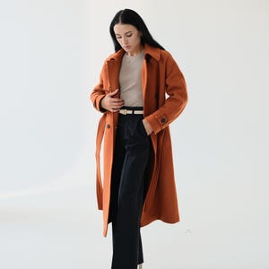 Burnt Orange Wool Trench Coat, Terracotta Long Wool Coat Women, Lined ...