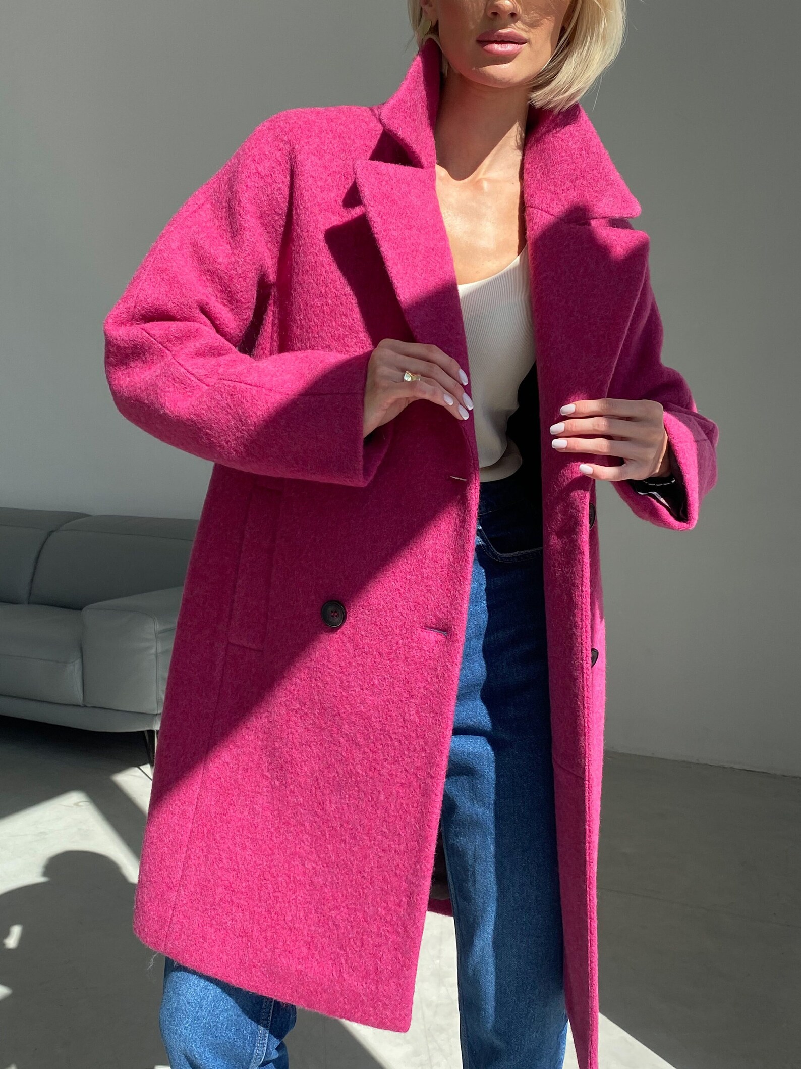 Hot Pink Coat, Wool Coat Women, Cocoon Mohair Coat, Fuchsia Coat, Pink ...