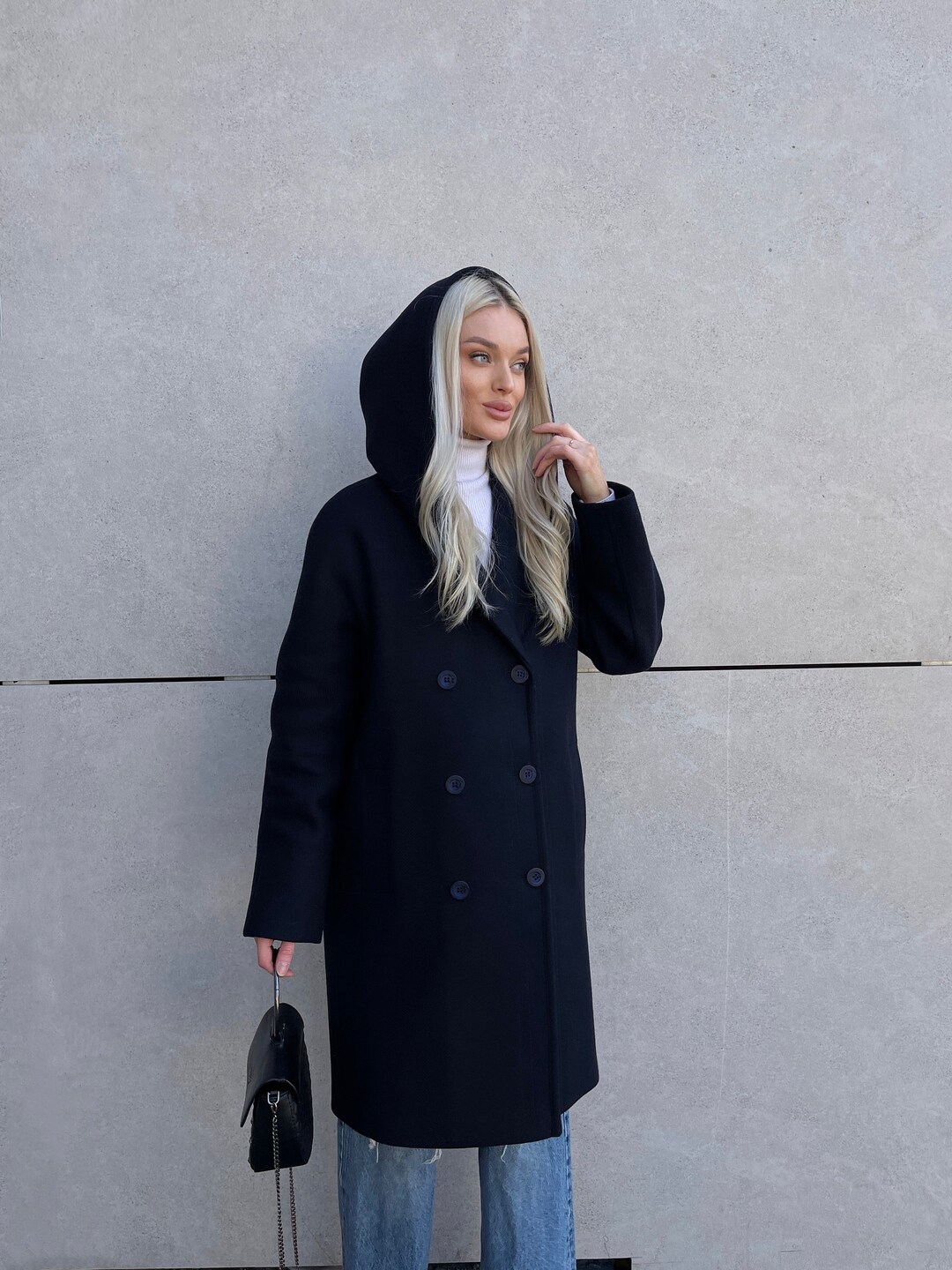 Navy Wool Coat With Hood, Dark Blue Coat, Navy Peacoat, Petite Coat ...